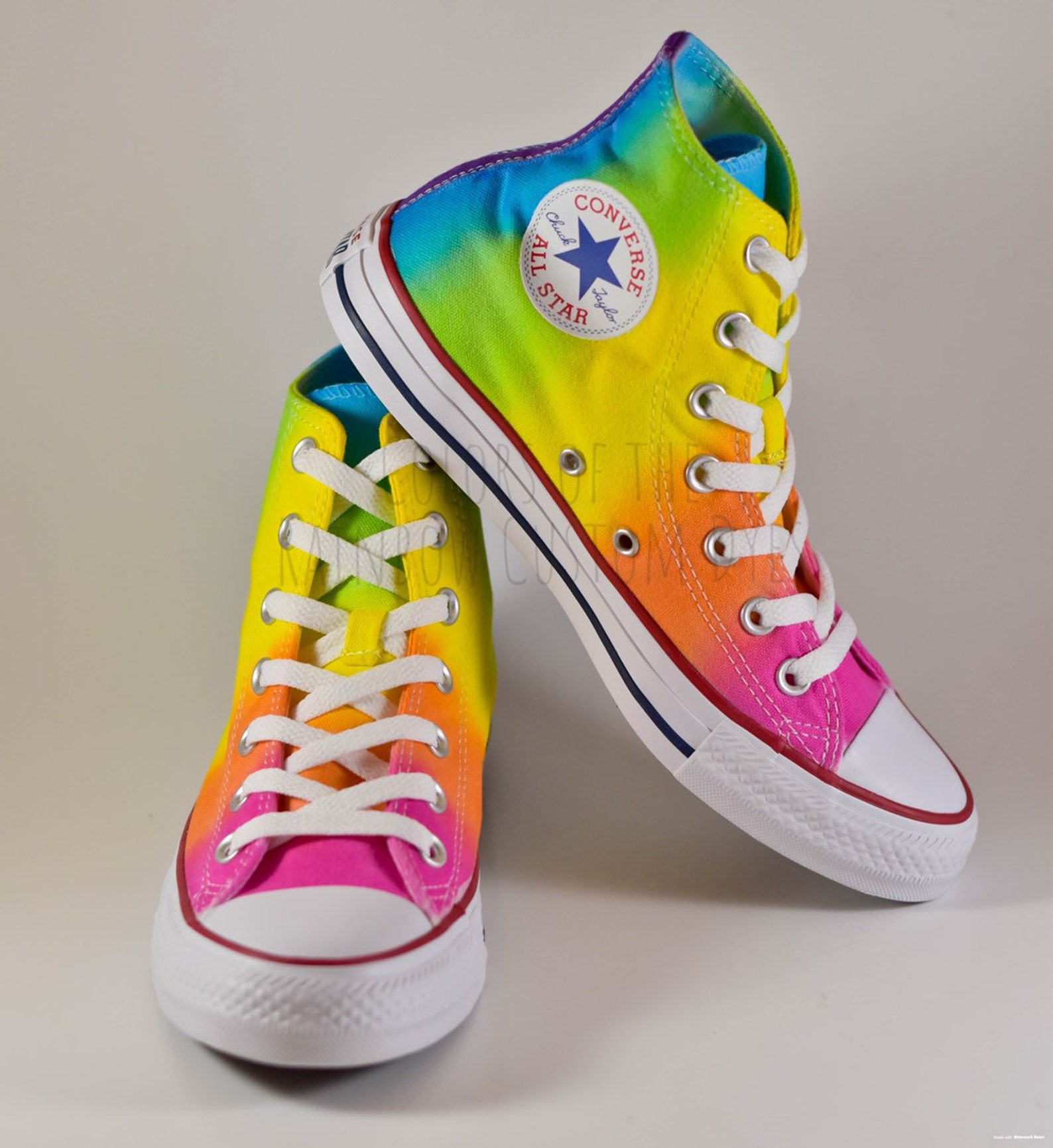 Custom Dyed Neon Rainbow Converse All Star High Top Shoes | Etsy