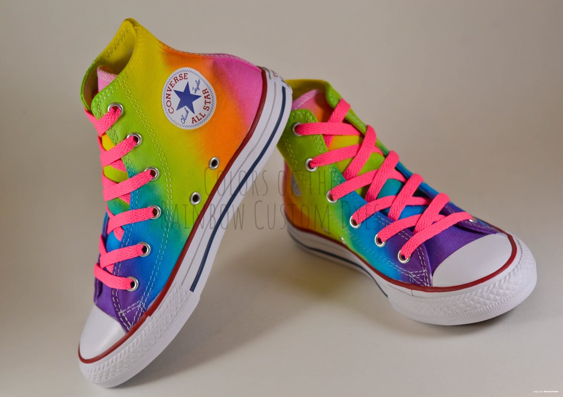 Custom Dyed Slanted Reverse Neon Rainbow Converse All Star High Top ...