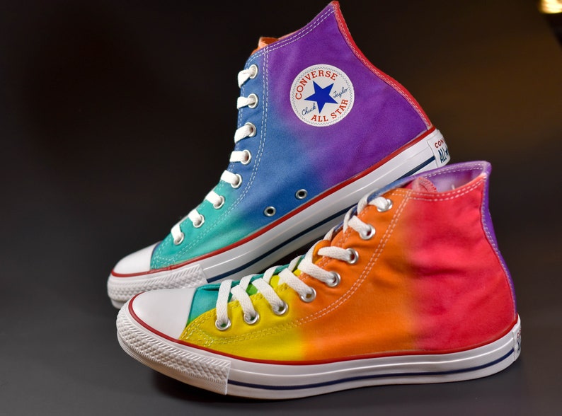 Custom Dyed Asymmetrical Neon Rainbow Converse All Star High Top Shoes ...