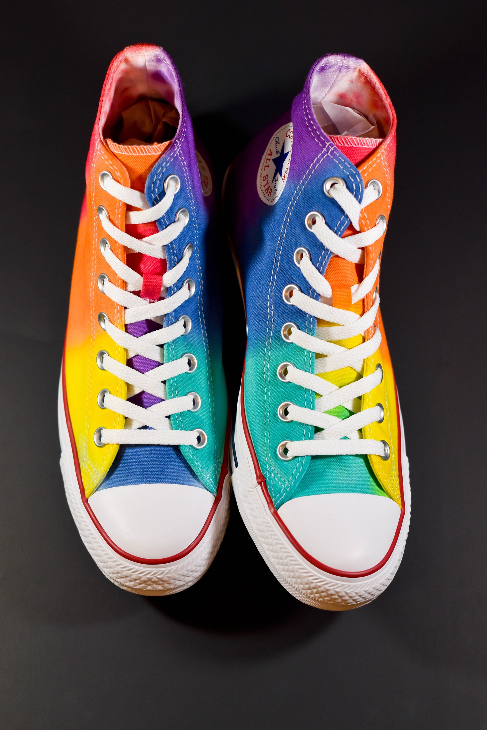 Custom Dyed Asymmetrical Neon Rainbow Converse All Star High Top Shoes ...