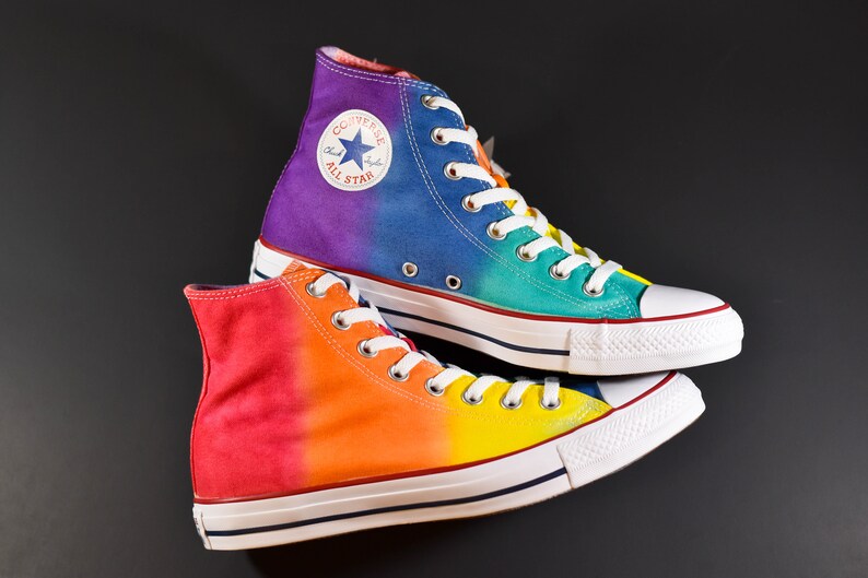Custom Dyed Asymmetrical Neon Rainbow Converse All Star High - Etsy