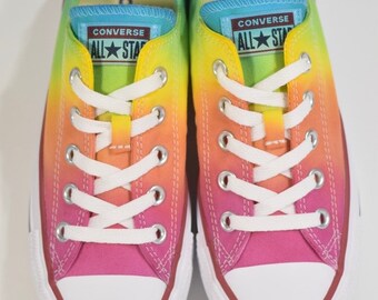 Custom Dyed Neon Rainbow Converse All Star Low Top Shoes | Etsy