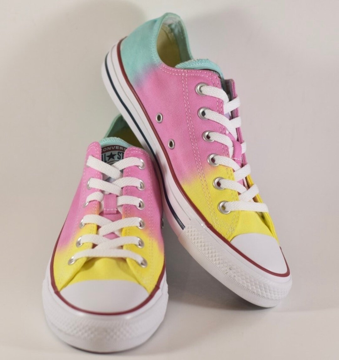 Custom Dyed Yellow, Pink and Mint Converse All Star Low Top Shoes - Etsy