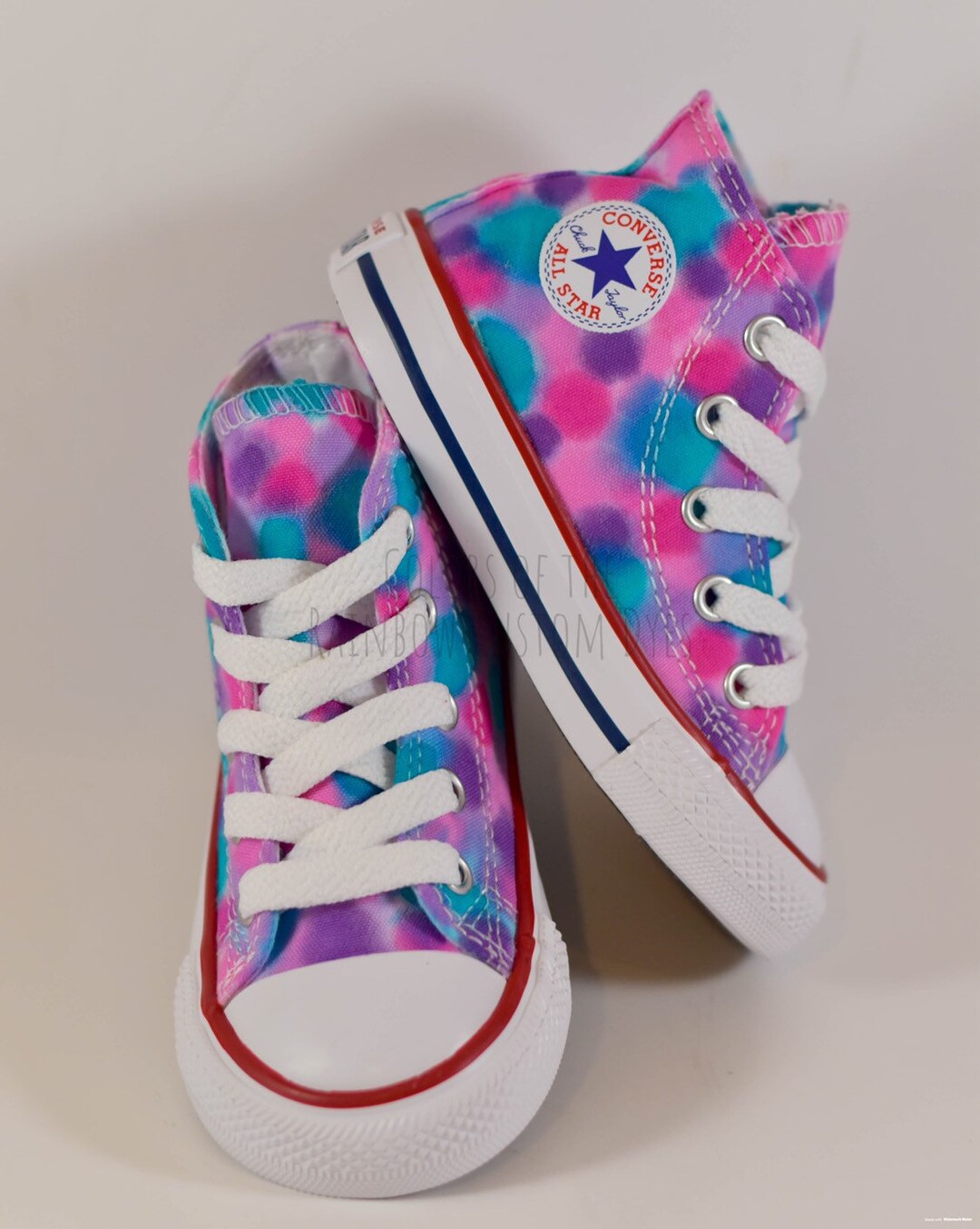 Custom Dyed Pink, Purple & Teal Confetti Dot Converse All Star High Top ...