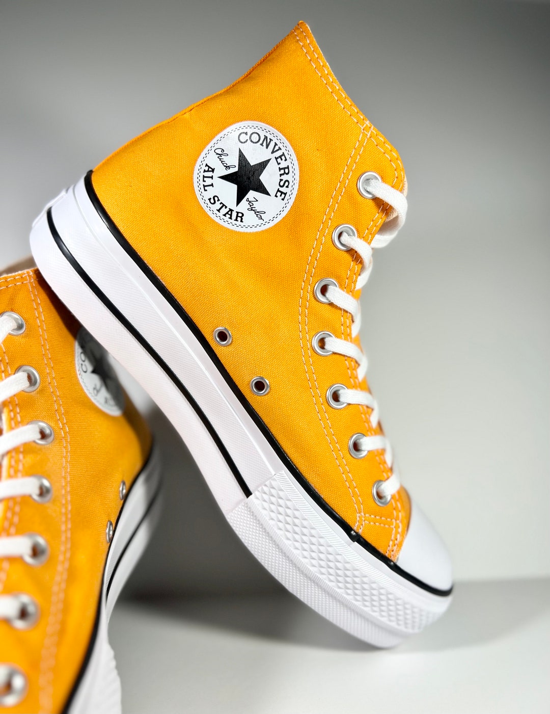 Custom Dyed Bright Orange Converse All Star High Top Lift Platform ...