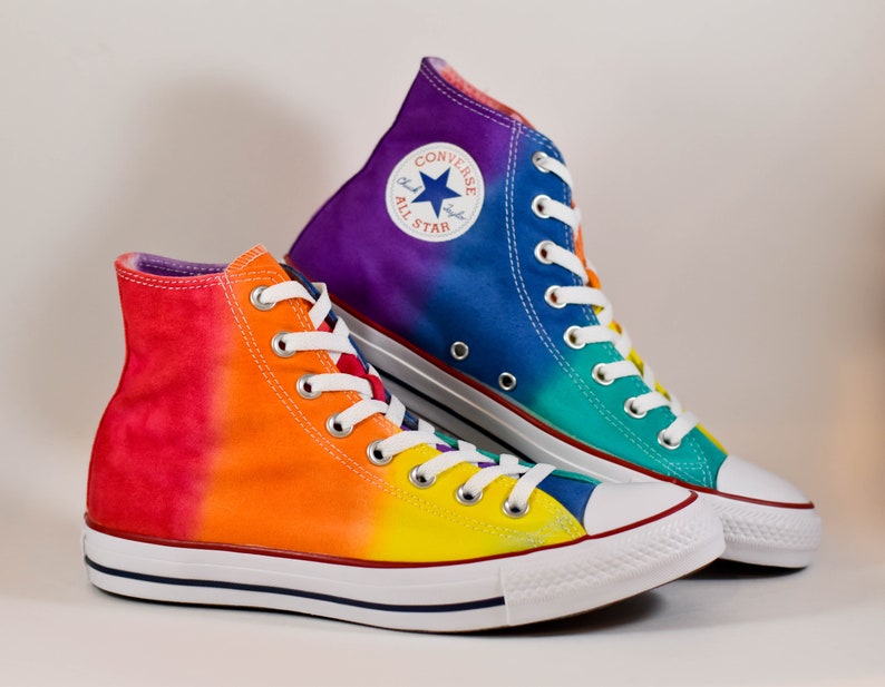 Custom Dyed Asymmetrical Neon Rainbow Converse All Star High Top Shoes ...