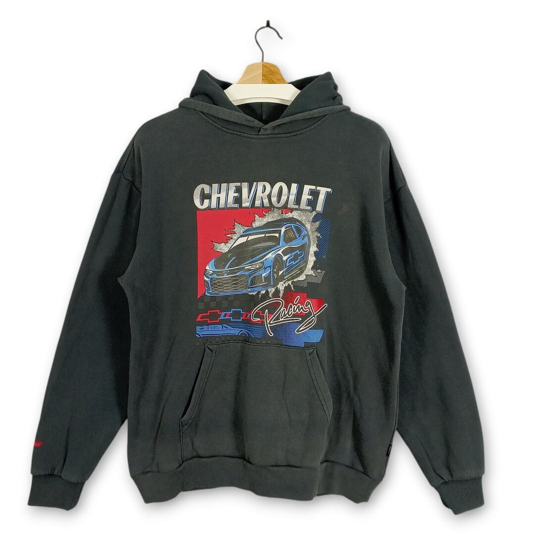 Chevrolet Racing Vintage Hoodie | Blue Car Graphic | Black Sweater Size ...