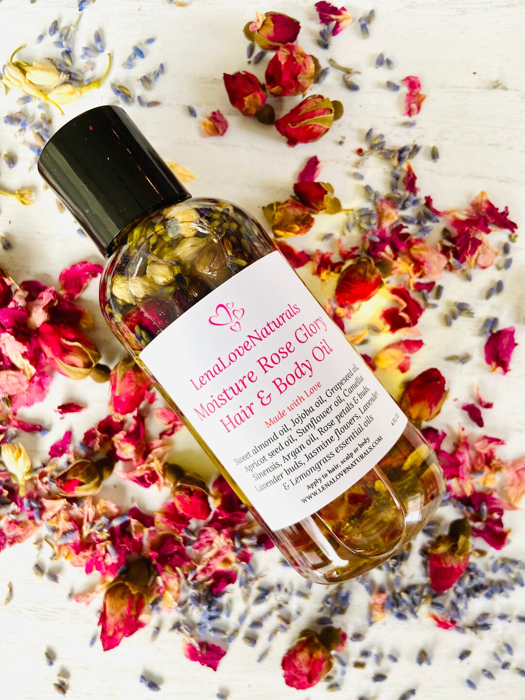 Rose All Over Body Oil With Rose Petals and Lavender Buds | Skin ...