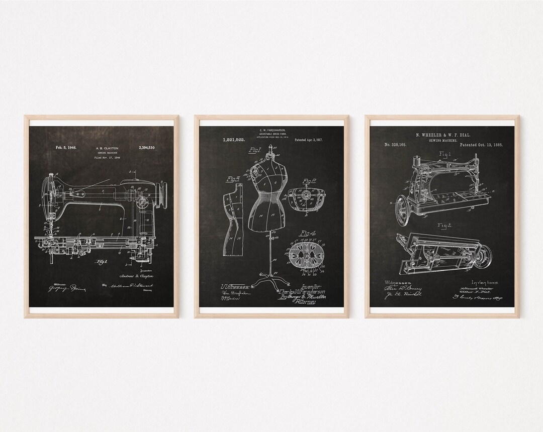 Vintage Sewing Machine Posters, Antique Office Decor Set of 3 Prints ...