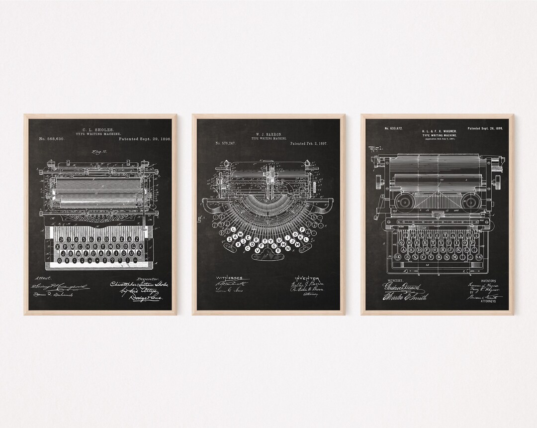 Typewriter Print, Typewriter Art Patent 1896-1899, Artwork Print Set of ...
