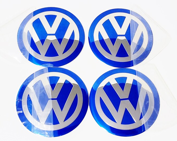 Set of 4, Stickers for Car Wheel Center Cap VW Blue & Chrome Volkswagen ...