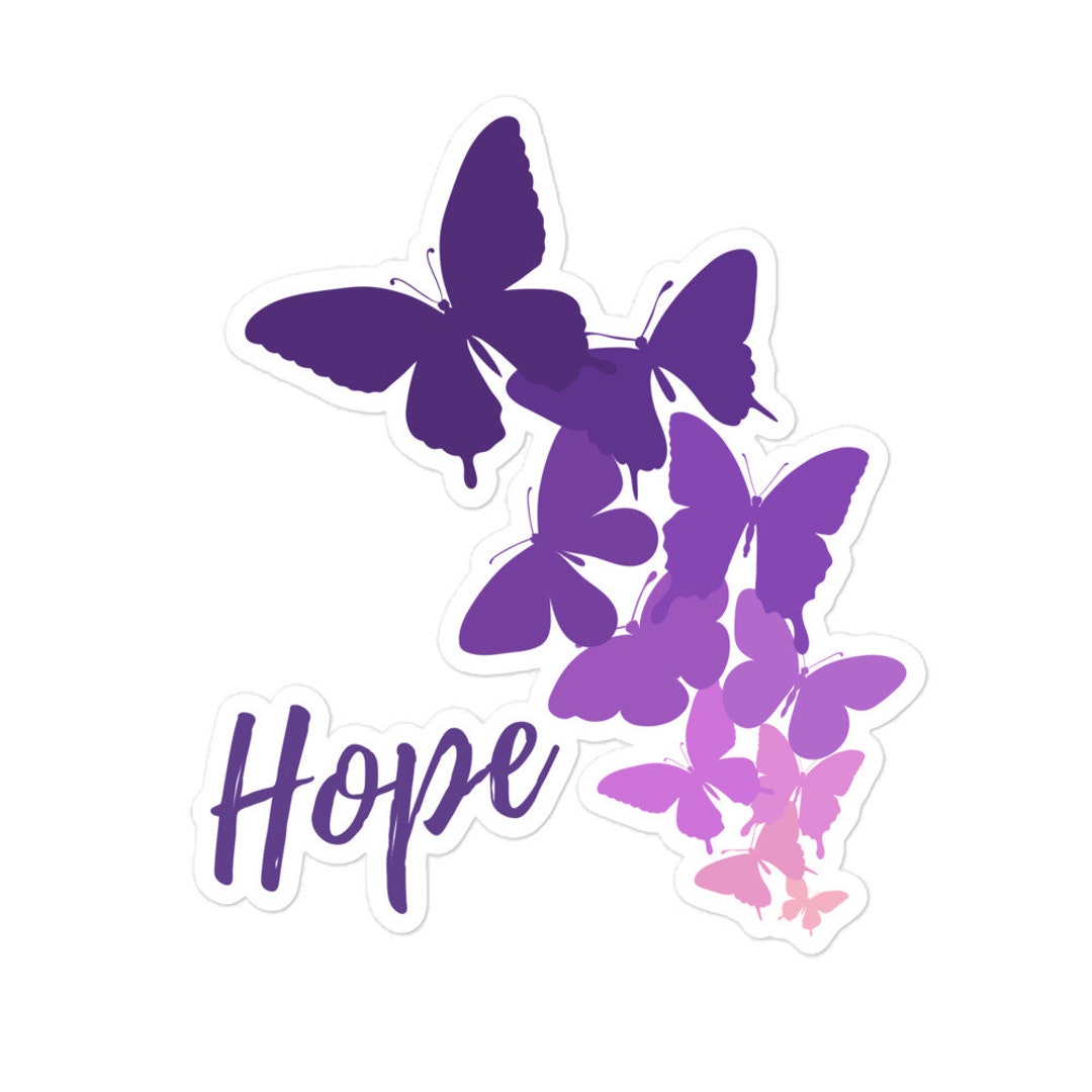 Purple Ribbon Hope Bubble-free Stickers, Purple Butterfly Hope ...