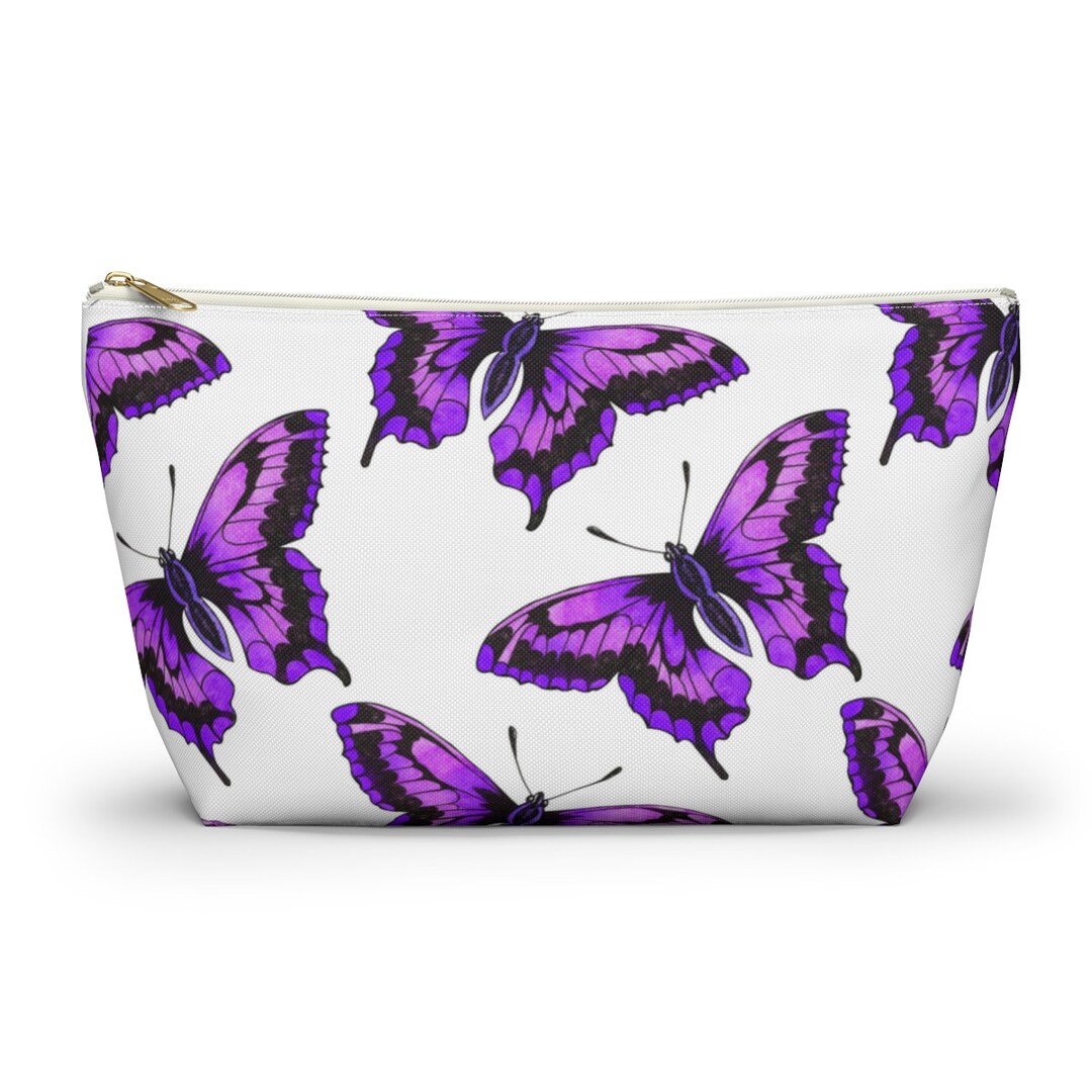 Purple Butterfly Accessory Pouch W T-bottom, Butterfly Cosmetic Bag ...
