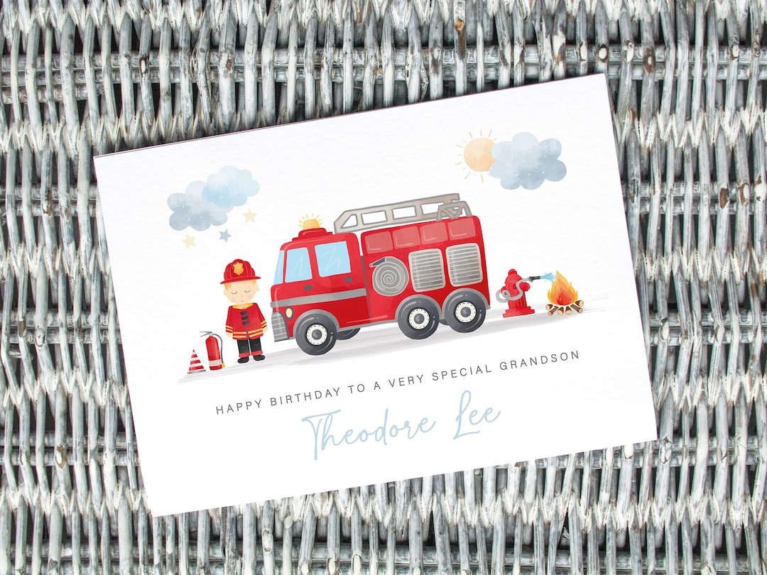Fireman Birthday Card, Fire Engine, Rescue, Boys, Son, Grandson, Nephew ...