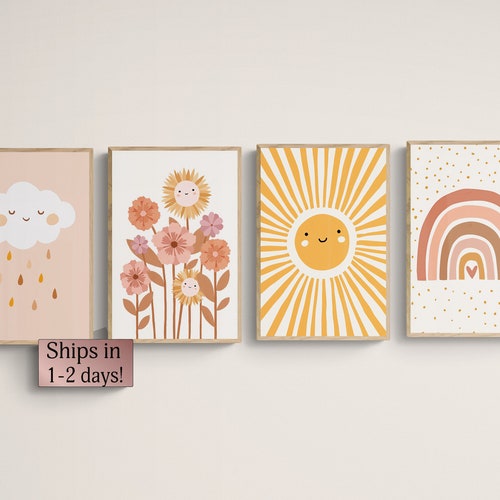 Boho Rainbow Sun Cloud Set of 3 Nursery Art Prints Weather - Etsy