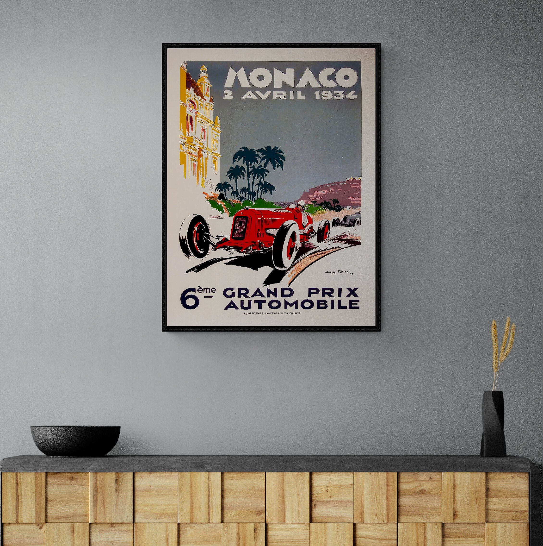 Vintage Race Car Poster, 1934 Monaco Grand Prix Poster, Basement ...