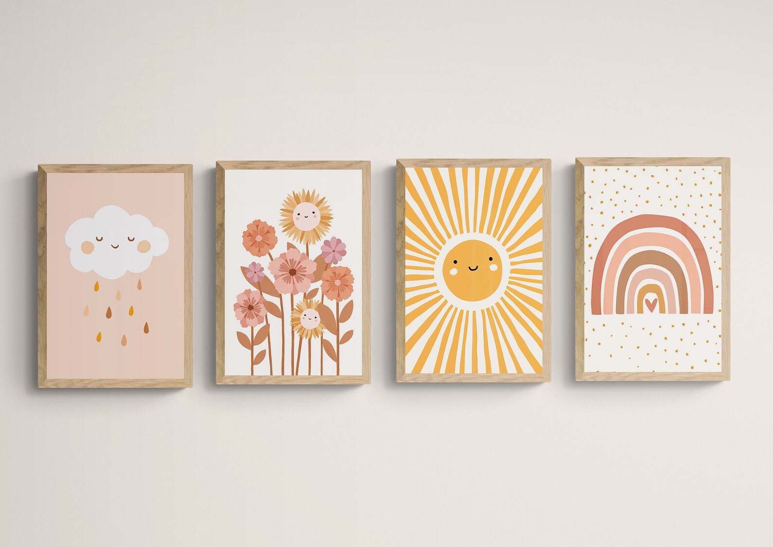 Set of 4 Sun Rainbow Cloud Flower Prints Child's Room - Etsy
