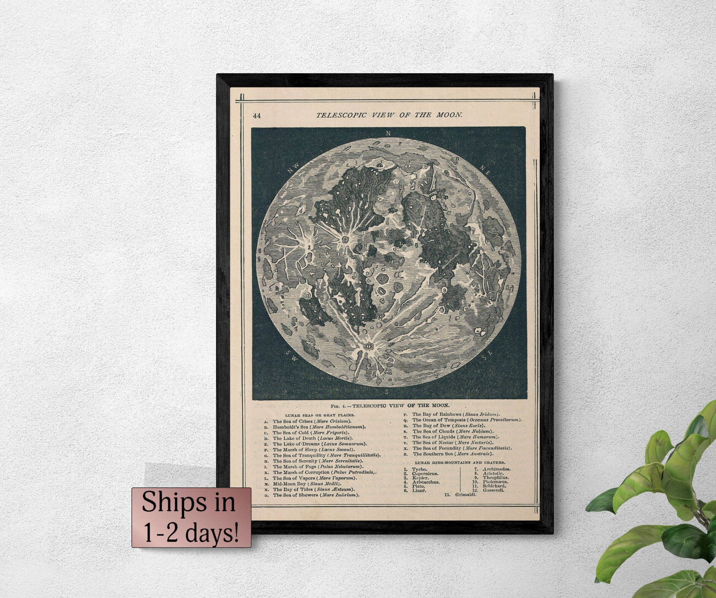 Vintage Moon Map, Vintage Lunar Map Of The Moon, Antique Moon Poster