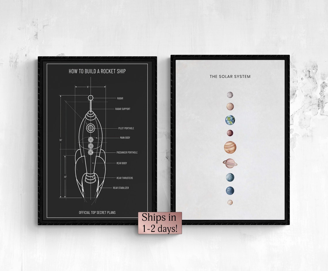 Space Theme Room Posters Rocket Ship Blueprint Solar System - Etsy