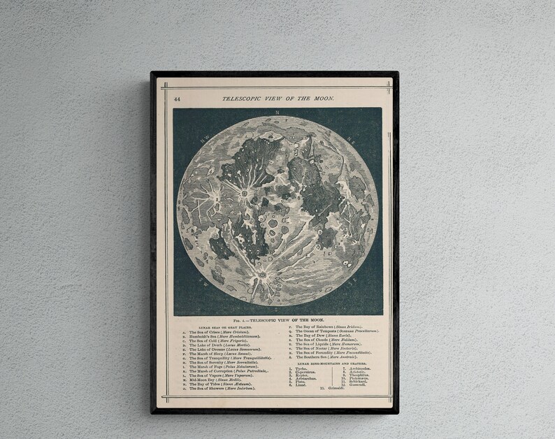Vintage Moon Map Vintage Lunar Map of the Moon Antique Moon - Etsy