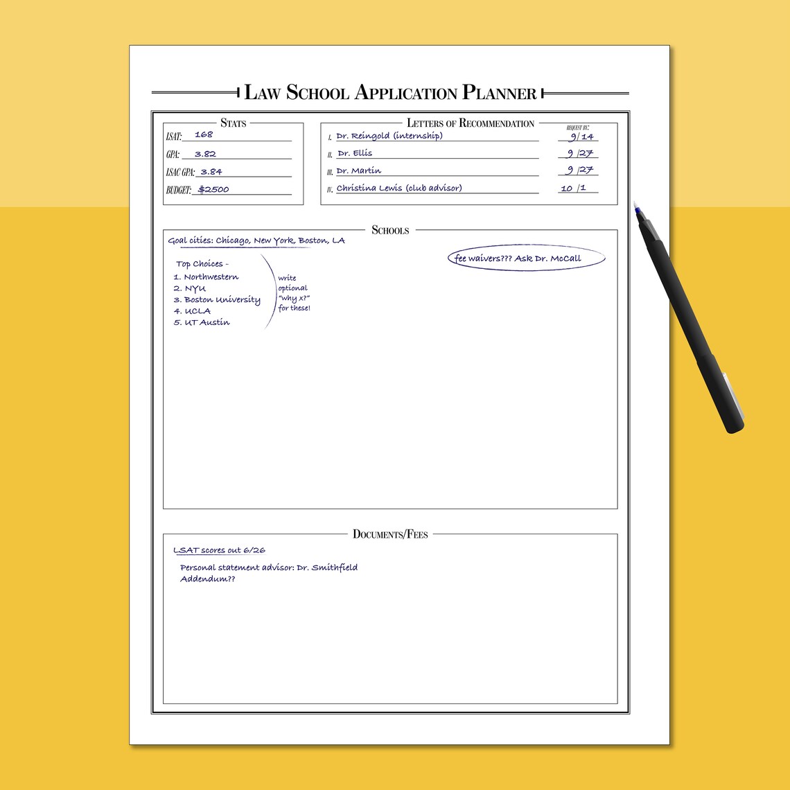 Law School Application Planner Printable - Etsy