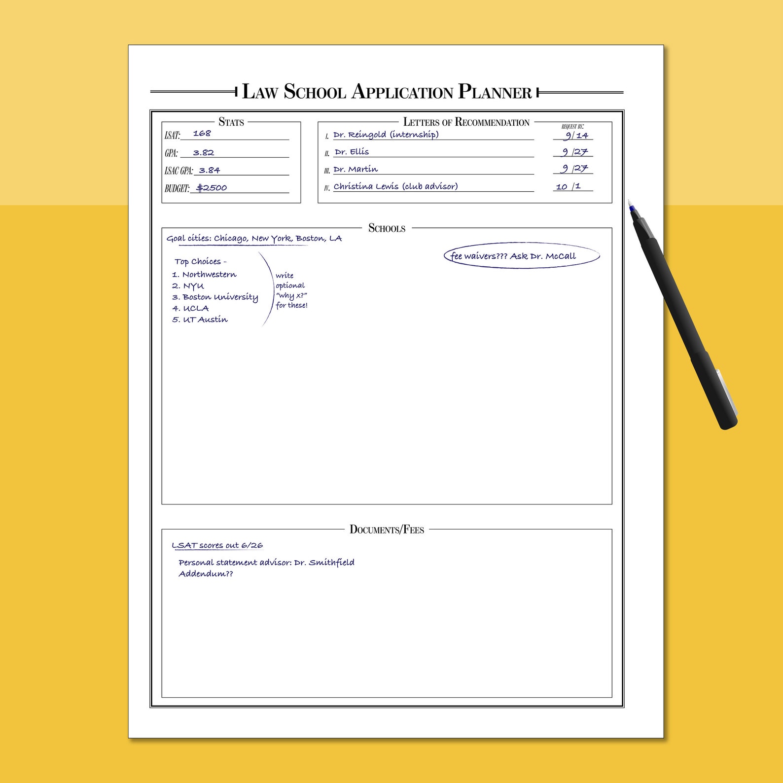 Law School Application Planner Printable - Etsy