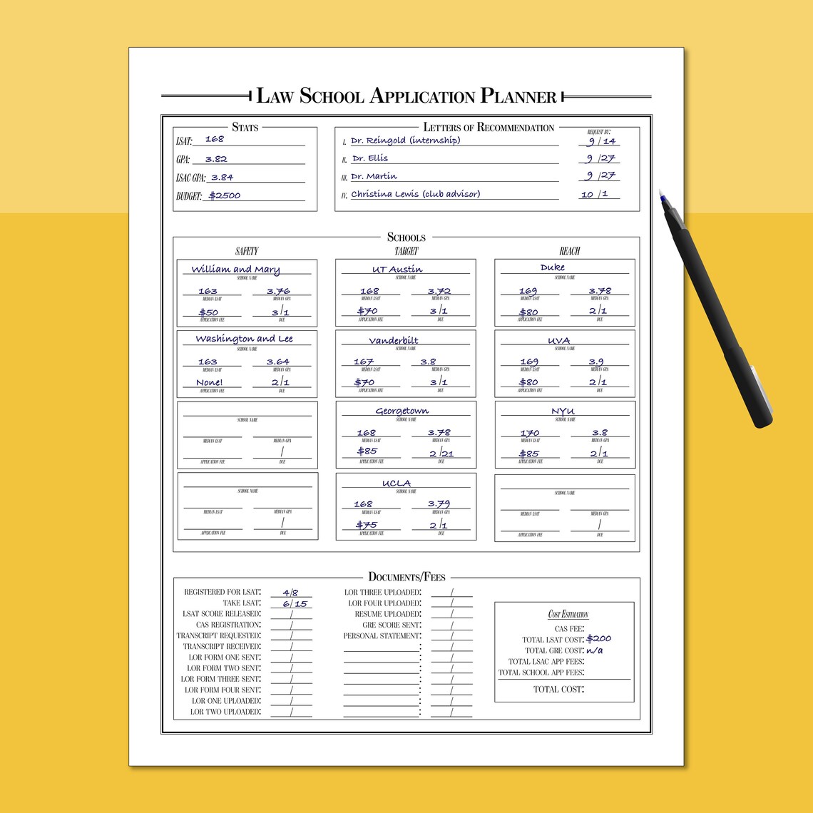 Law School Application Planner Printable - Etsy