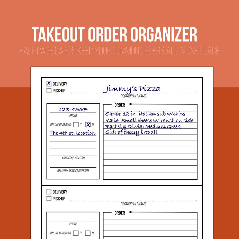 Takeout Order Organizer Printable - Etsy