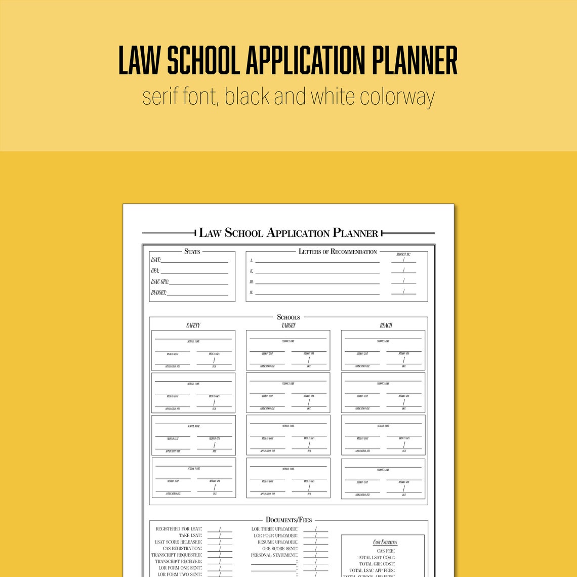 Law School Application Planner Printable - Etsy