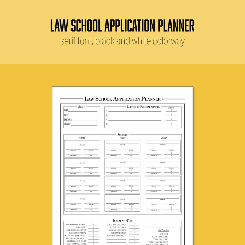 Law School Application Planner Printable - Etsy