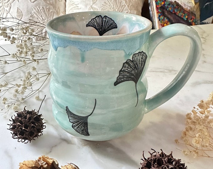 Ginkgo Leaf Stoneware Mug - Etsy