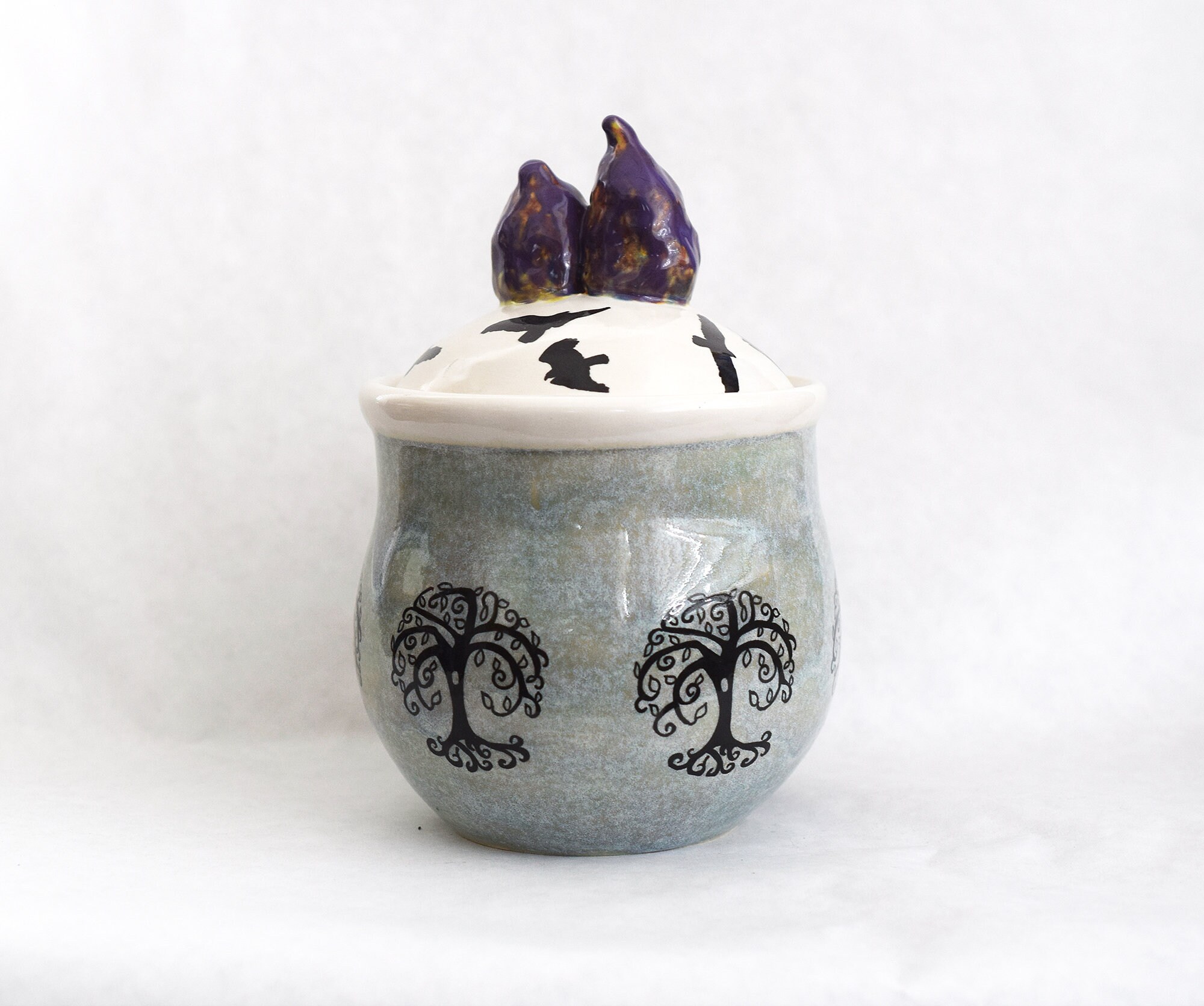 Ceramic Fig Jar: Stoneware Storage Container With Crow Design - Etsy