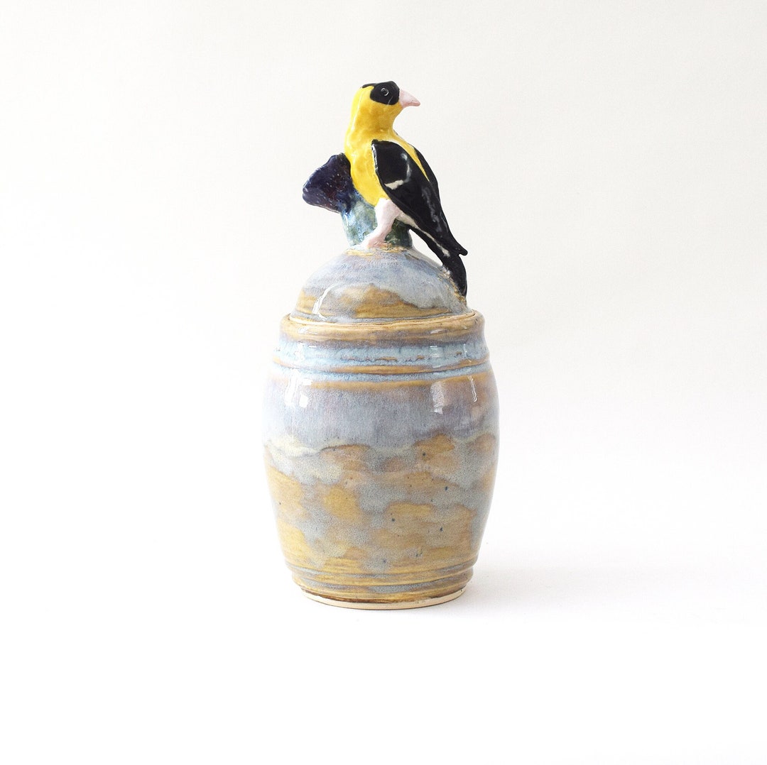 Goldfinch Ceramic Jar: Mid-century Modern Stoneware Container - Etsy