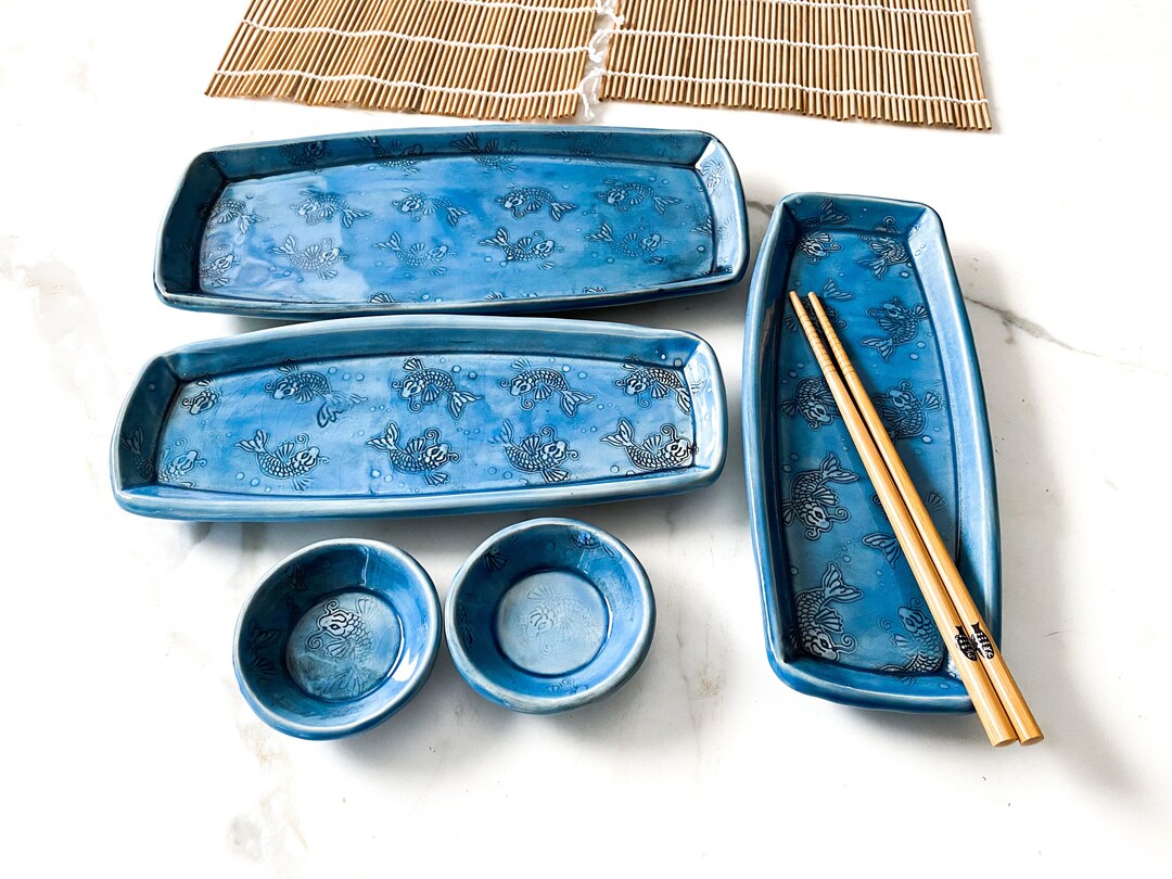 Koi Fish Sushi Set 5 Piece Hand Built Stoneware and Stackable - Etsy