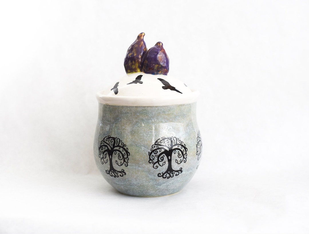 Ceramic Fig Jar: Stoneware Storage Container With Crow Design - Etsy