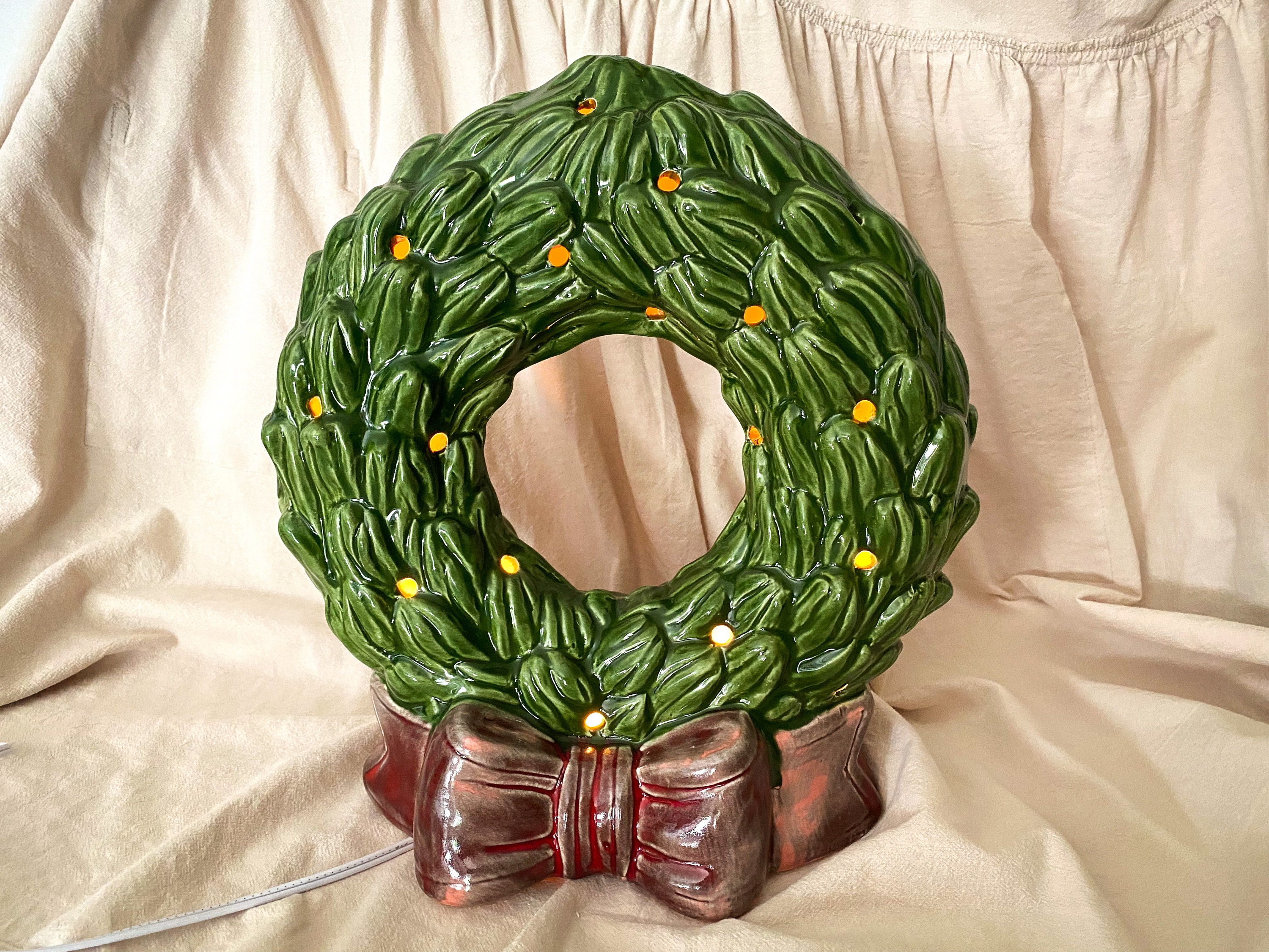 Ceramic Christmas Wreath with Lights | Etsy