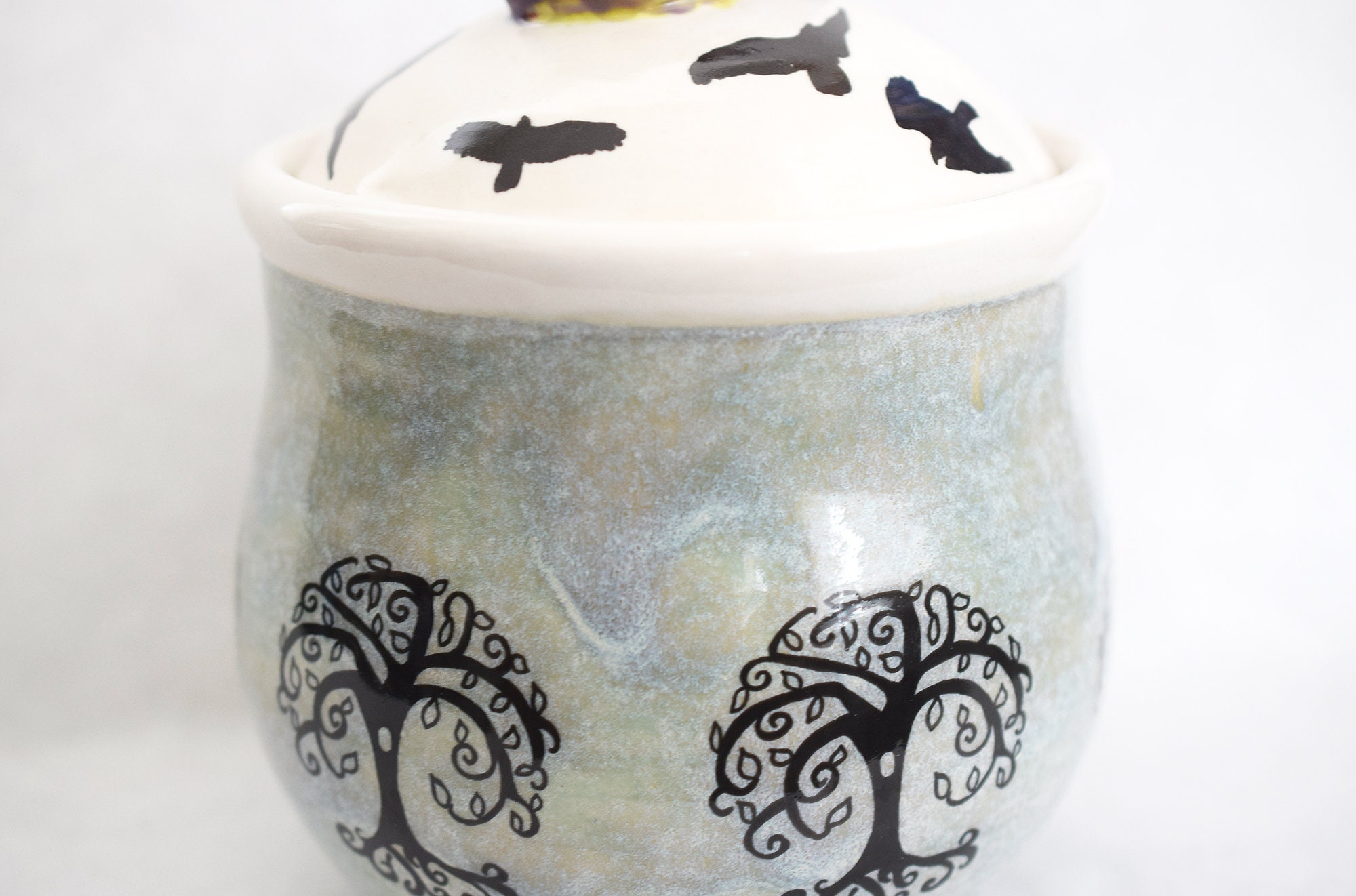 Ceramic Fig Jar: Stoneware Storage Container With Crow Design - Etsy