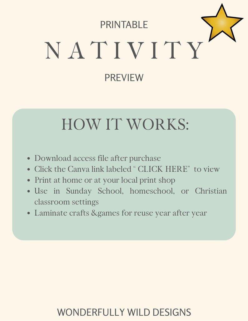 Printable Nativity Sunday School Pack, Christmas Bible Lesson for Kids ...