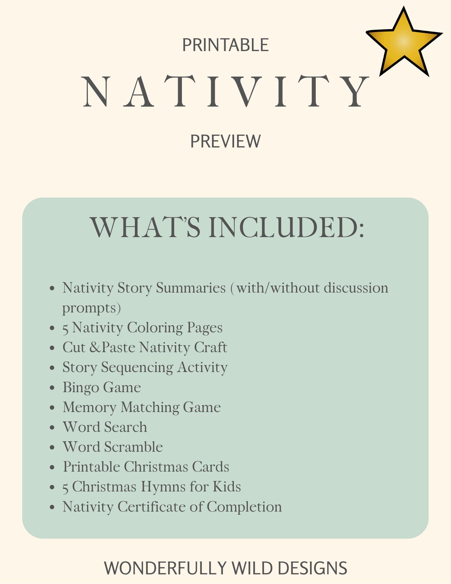Printable Nativity Sunday School Pack, Christmas Bible Lesson for Kids ...