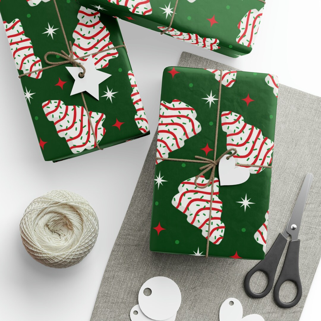 Green Christmas Tree Cake Wrapping Paper Retro Christmas - Etsy