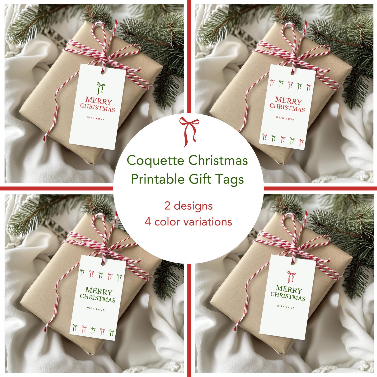 Coquette Christmas Printable Gift Tags, Printable Christmas Gift Tags ...