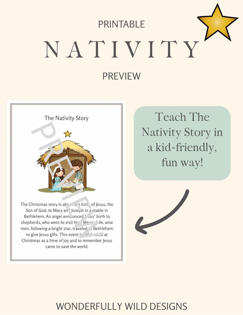 Printable Nativity Sunday School Pack, Christmas Bible Lesson for Kids ...