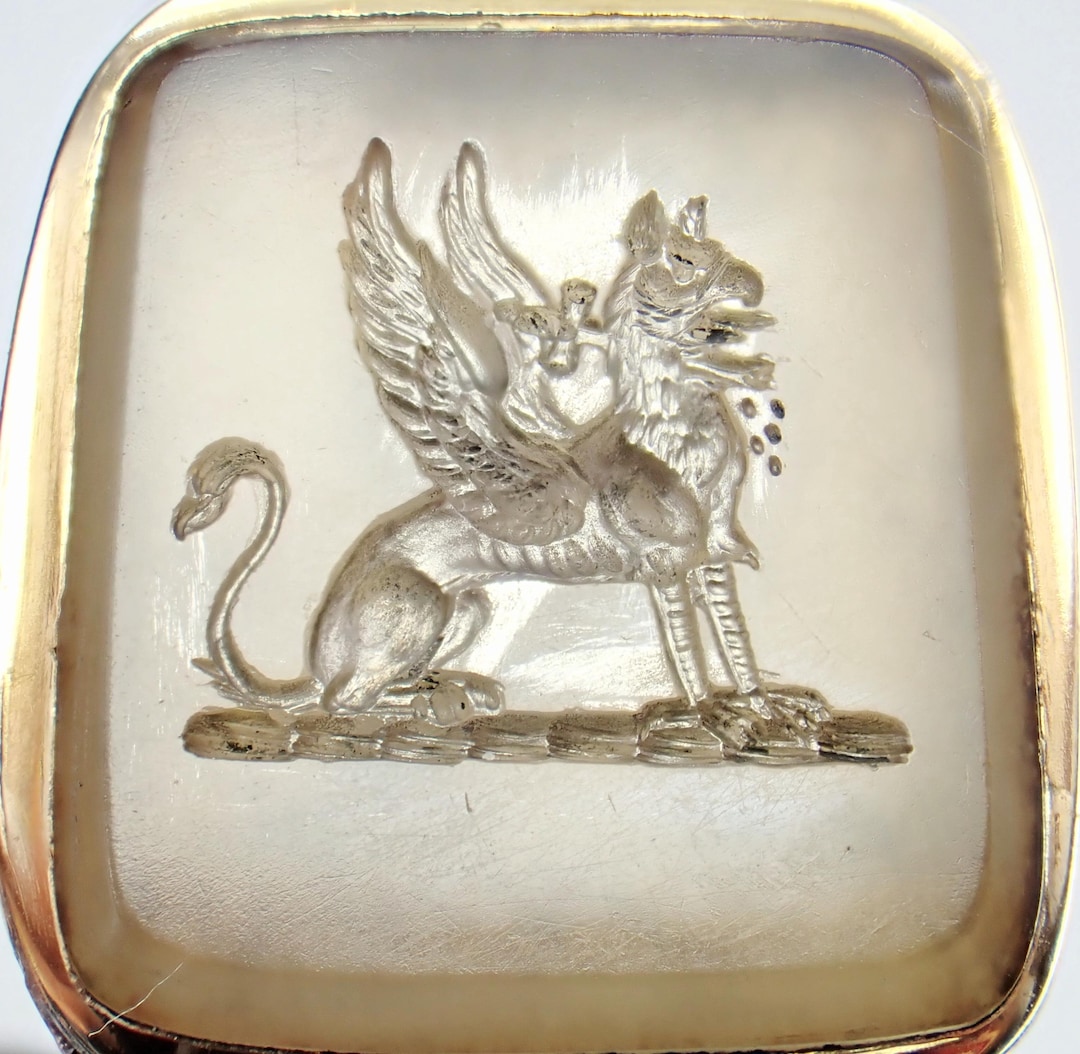 Fantastic Antique Georgian Gold Fill Chalcedony Griffin Sword Intaglio ...