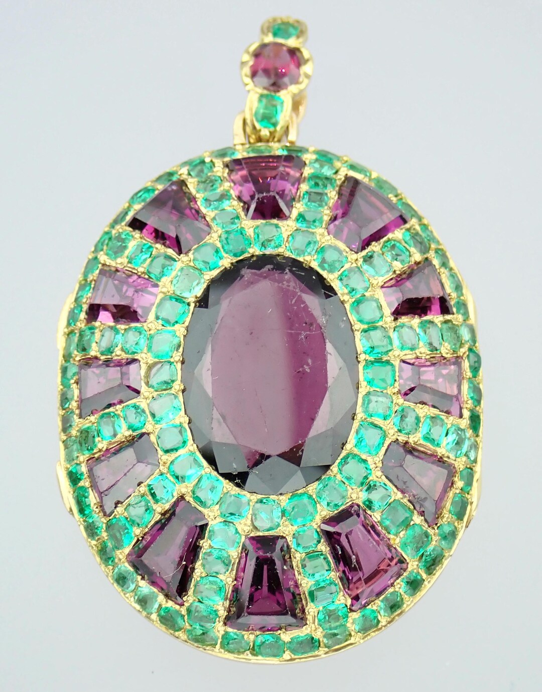 Antique 18k Gold Memento Mori Locket: Rhodolite Garnet, Emerald & Rock ...