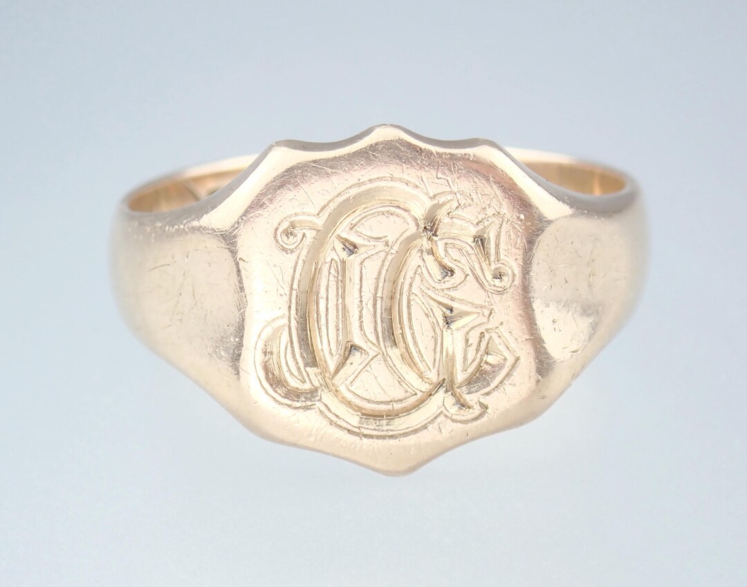 Fine Antique Edwardian Solid 9k Rose Gold Carved Initials 'JCG'/'GCJ ...