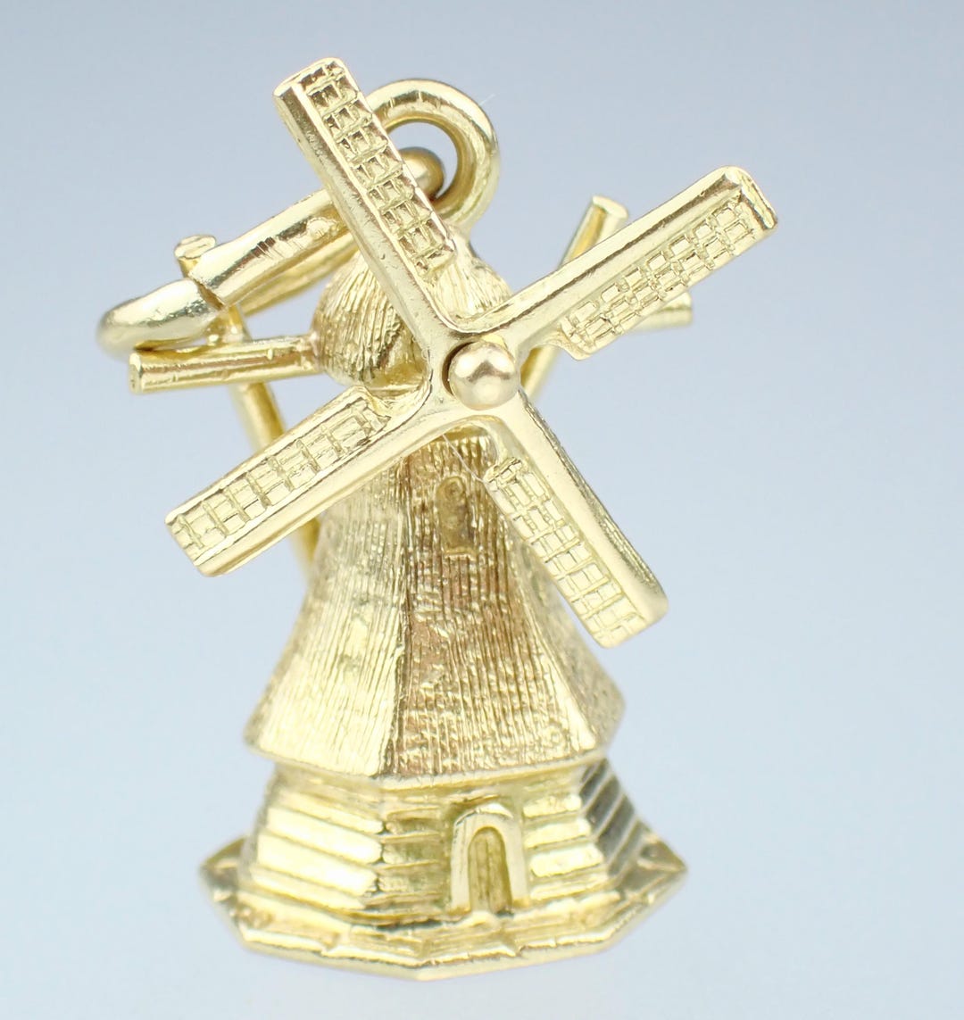 Vintage Dutch 18k Gold Windmill Charm Pendant: Mid Century, Revolving ...