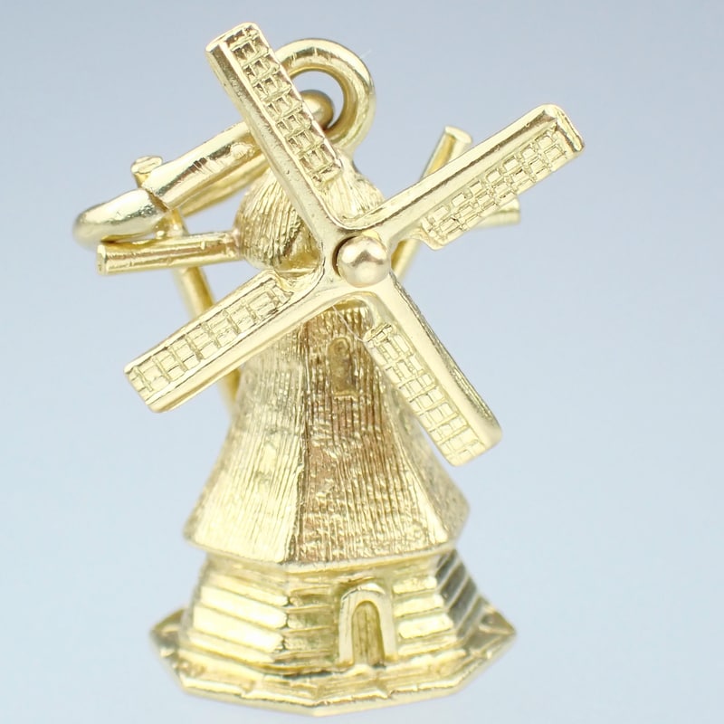Solid Gold Windmill Charm - Etsy