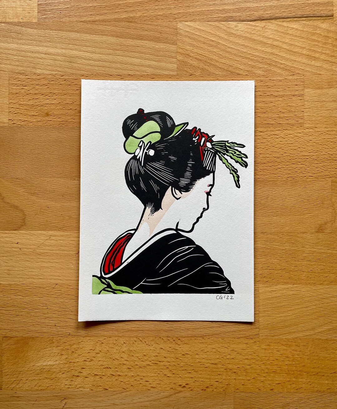 Geisha Linocut Print - Etsy