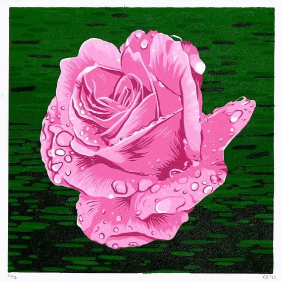 Hand Rose Linocut Print Prints Wood & Linocut Prints Art & Collectibles ...