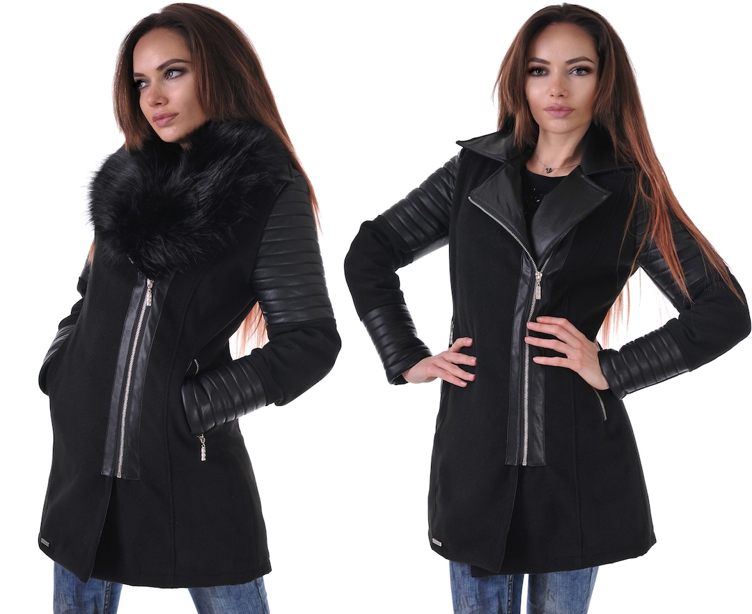 S-3XL Black Elegant Zipper Winter Coat LUX - Cashmere With Detachable ...